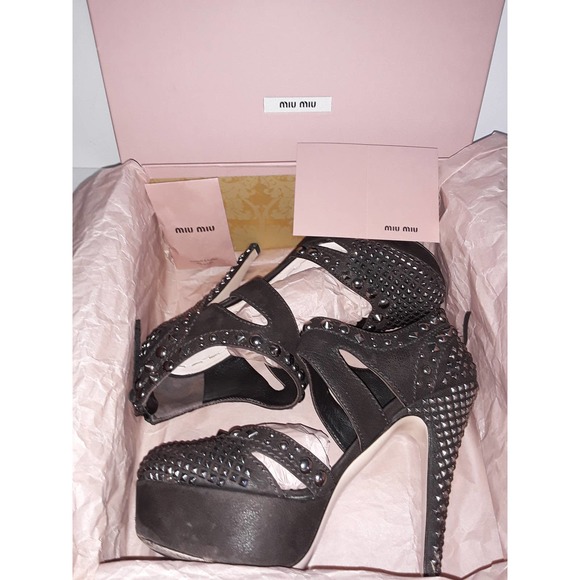 Miu Miu | Shoes | Miu Miu Calzature Donna Studded Platform Heels Shoes Bootie 38 | Poshmark